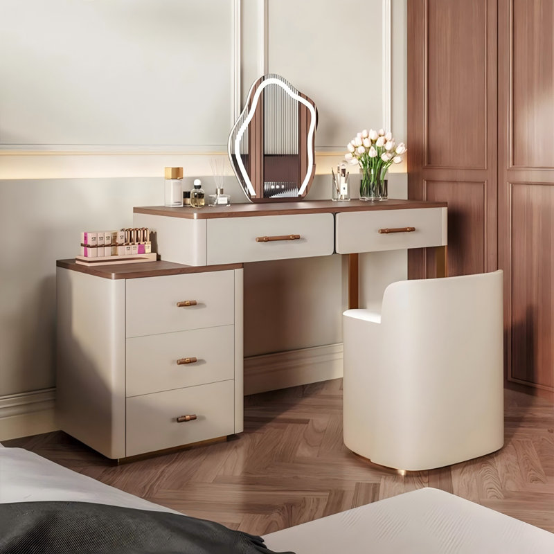 Everly Quinn Modern Minimalist Luxury Solid Wood Makeup Vanity Set Wayfair